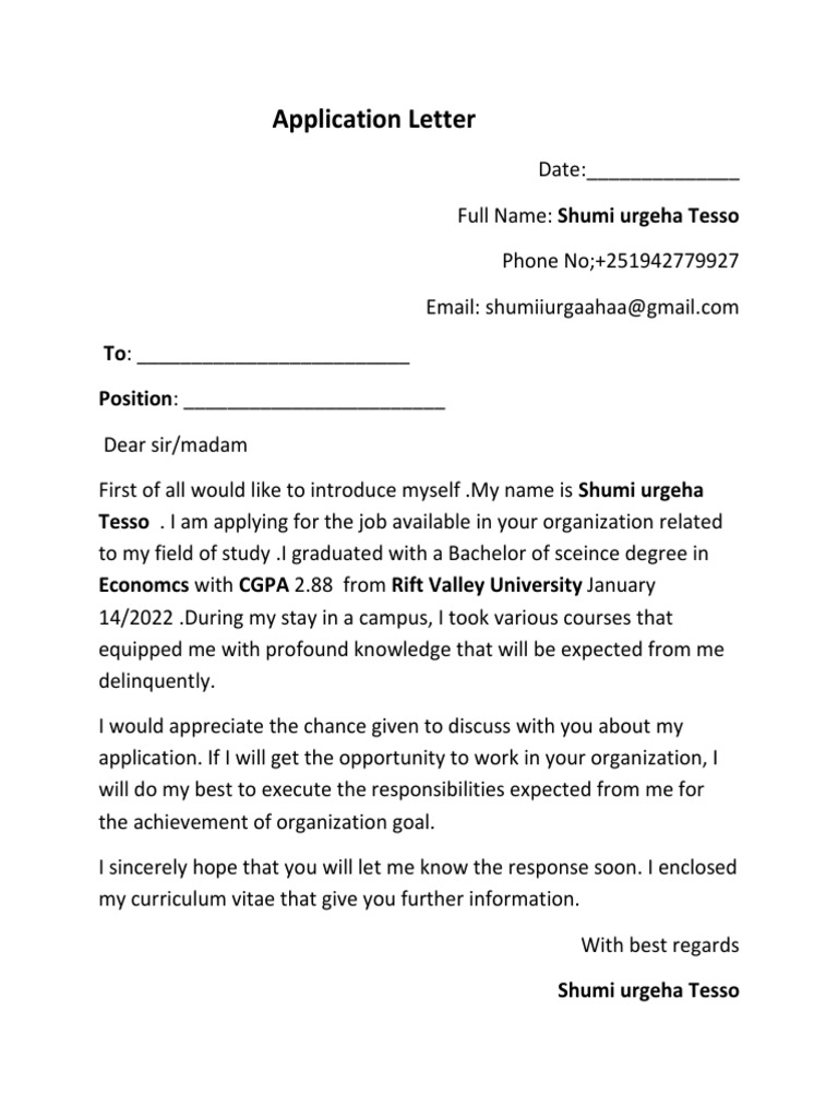 Application Letter: To: - Position | PDF | Cognition