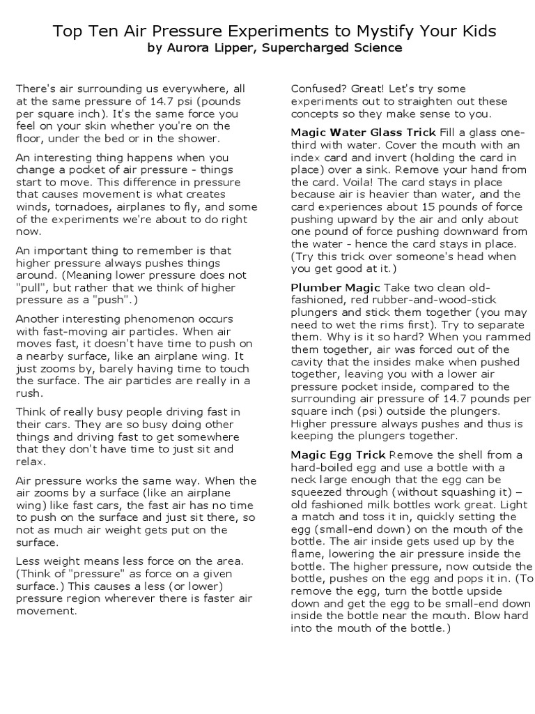 Top Ten Air Pressure Experiments To Mystify Your Kids: by Aurora Lipper ...