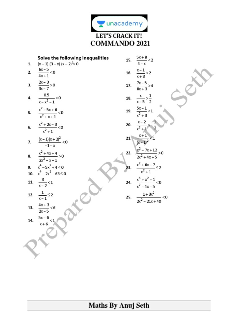 Inequalities Practice Problems and Solutions | PDF | Algebra | Arithmetic