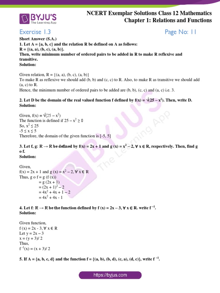 Ncert Exemplar Solution For Class 12 Maths Chapter 1 | Download Free ...