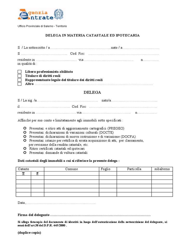 DELEGA Presentazione Pratiche Catastali | PDF