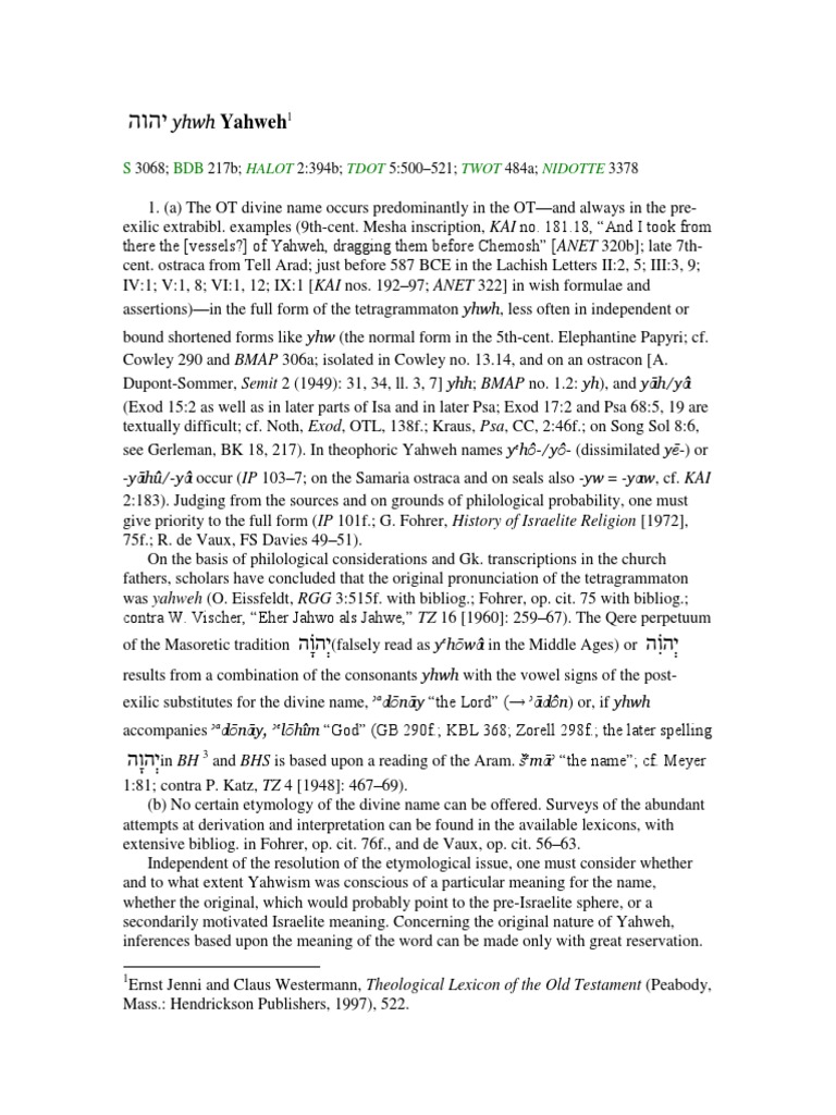 Yahweh Notes וה yhwh Yahweh | PDF | Tetragrammaton | Yahweh