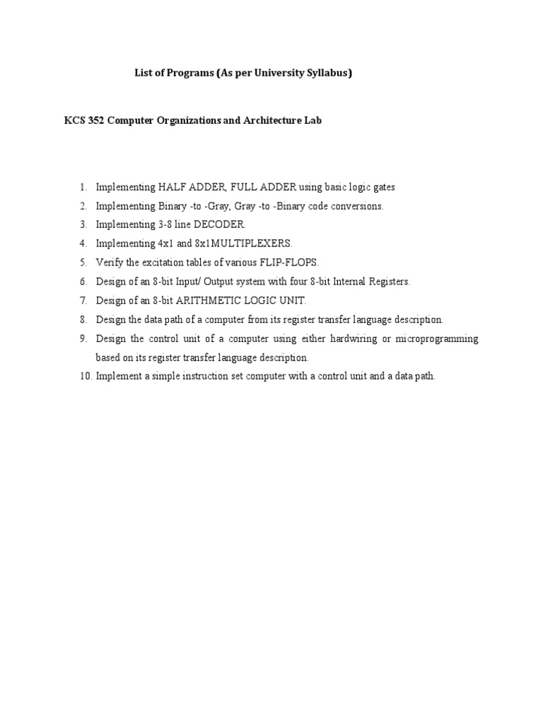 Computer Organization and Architecture LabExperiments | PDF | Central ...