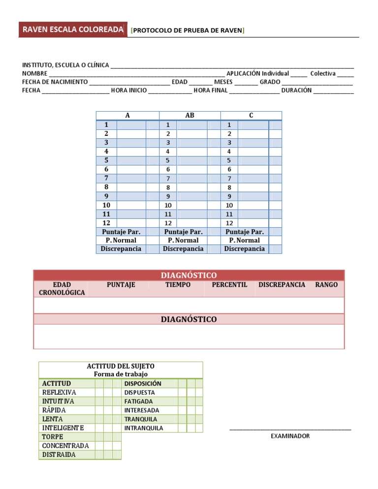 Protocolo de Prueba de Raven Escala Coloreada