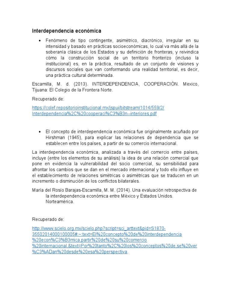 Definición de interdependencia económica | PDF