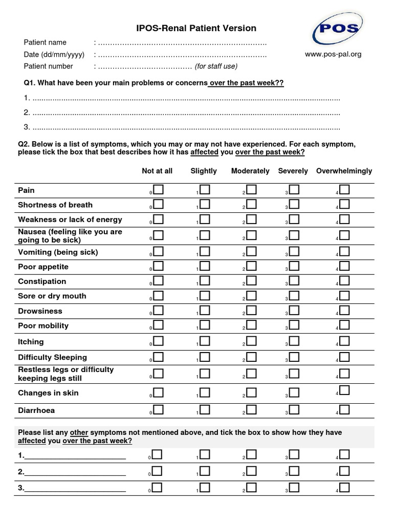 IPOS Renal Paciente - Semana | PDF | Symptoms And Signs | Human Diseases And Disorders