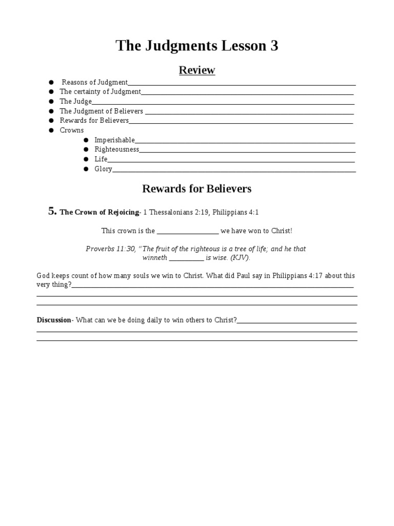 Judgment Handout Lesson 3 | PDF | Last Judgment | Eternal Life ...