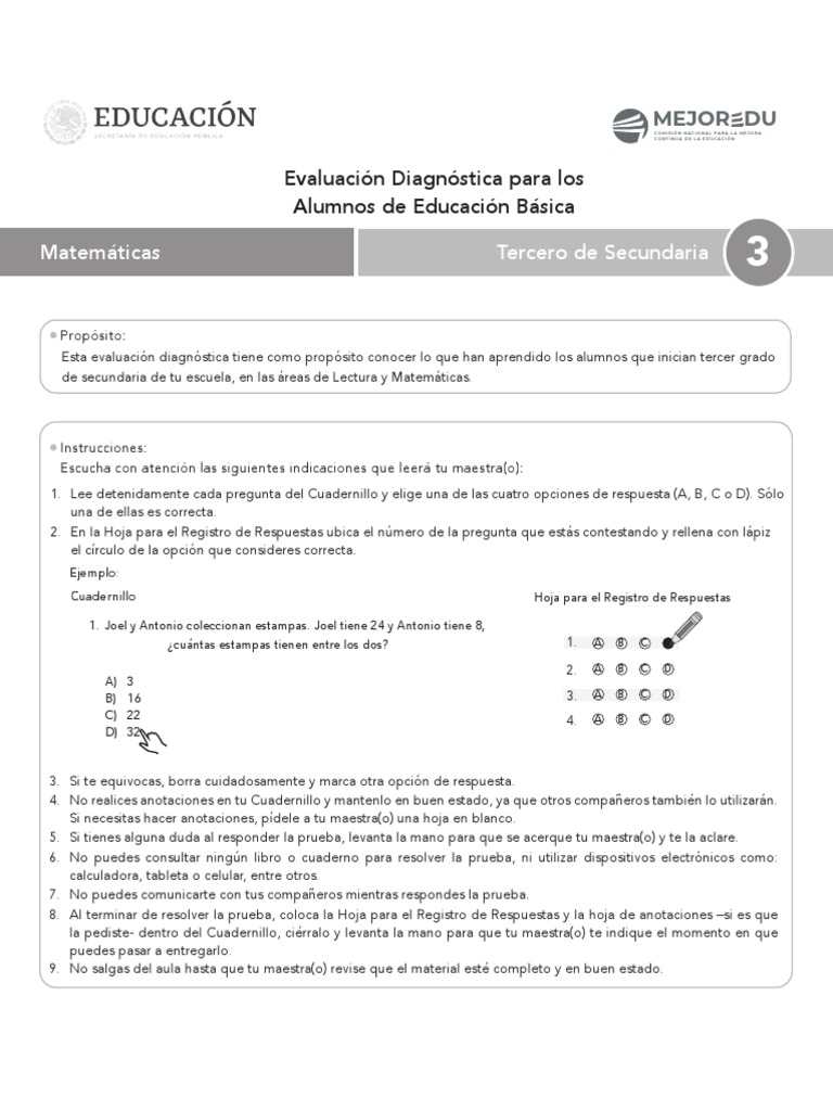 Prueba Matemáticas 3er Grado | PDF