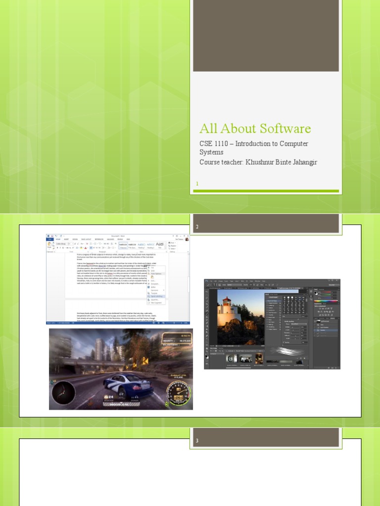 All About Software: CSE 1110 - Introduction To Computer Systems Course Teacher: Khushnur Binte ...