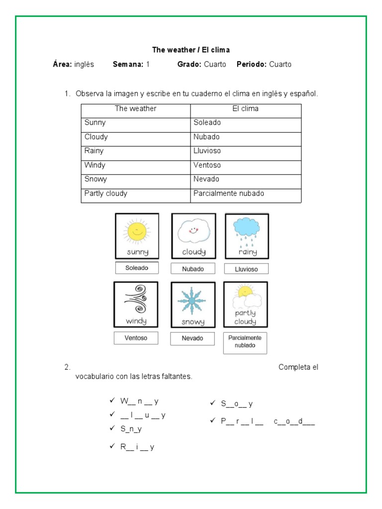 Clima en inglés y español para niños | PDF