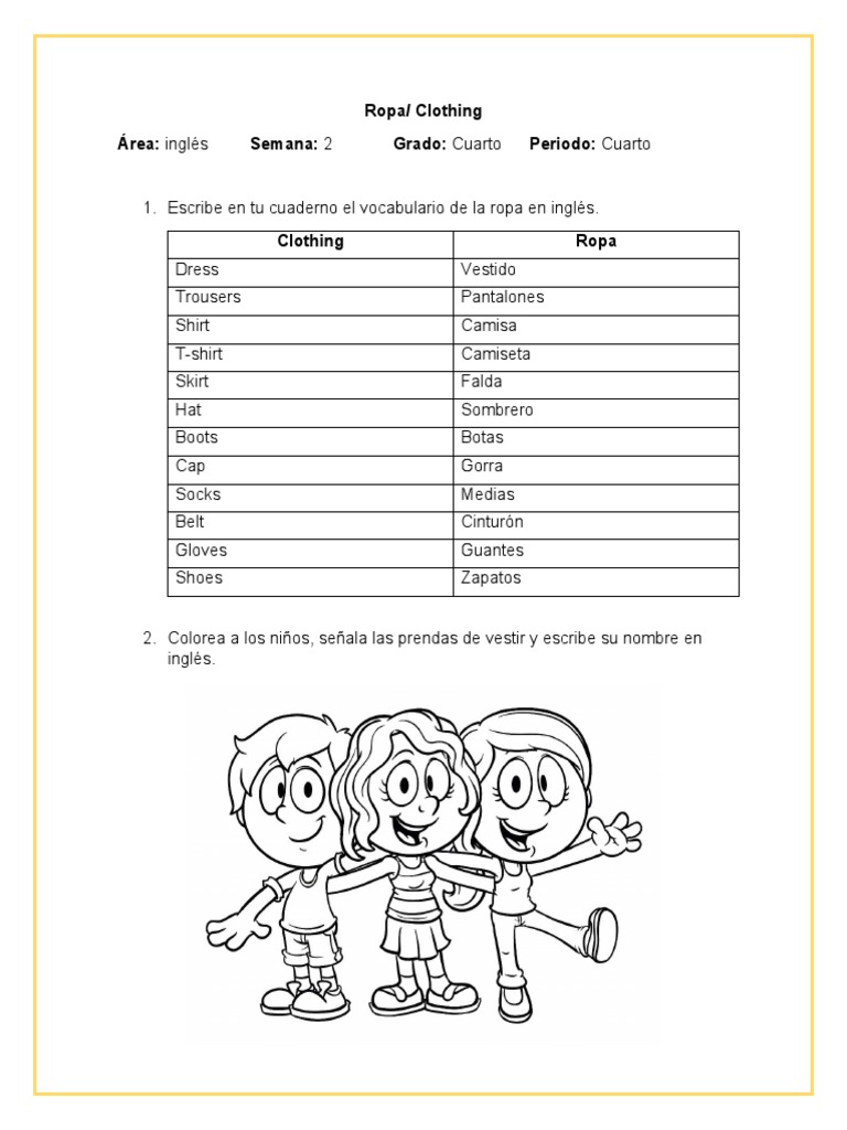 Vocabulario de Ropa en Inglés para Niños | PDF