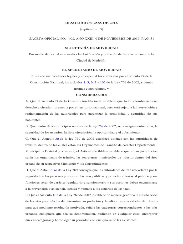 Resolución 2585 de 2016 | PDF | Calle | Transporte sostenible