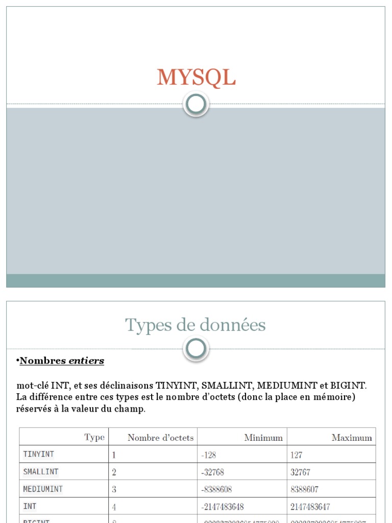 MYSQL Cours | PDF | Type de données | Chaîne de caractères