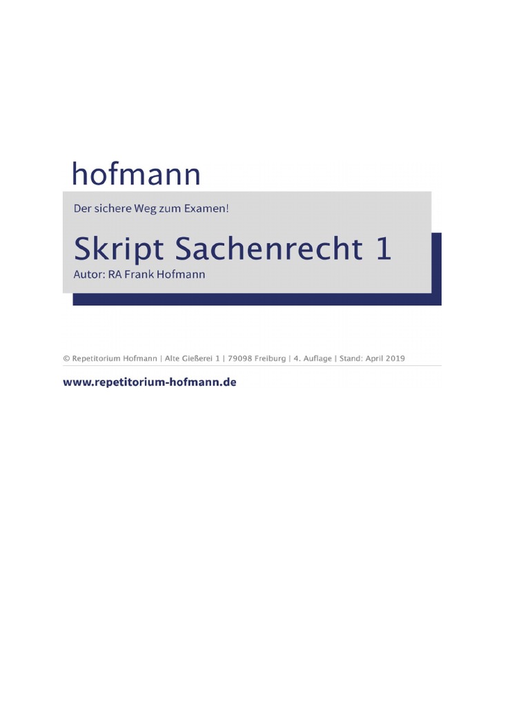 Skript Sachenrecht I | PDF