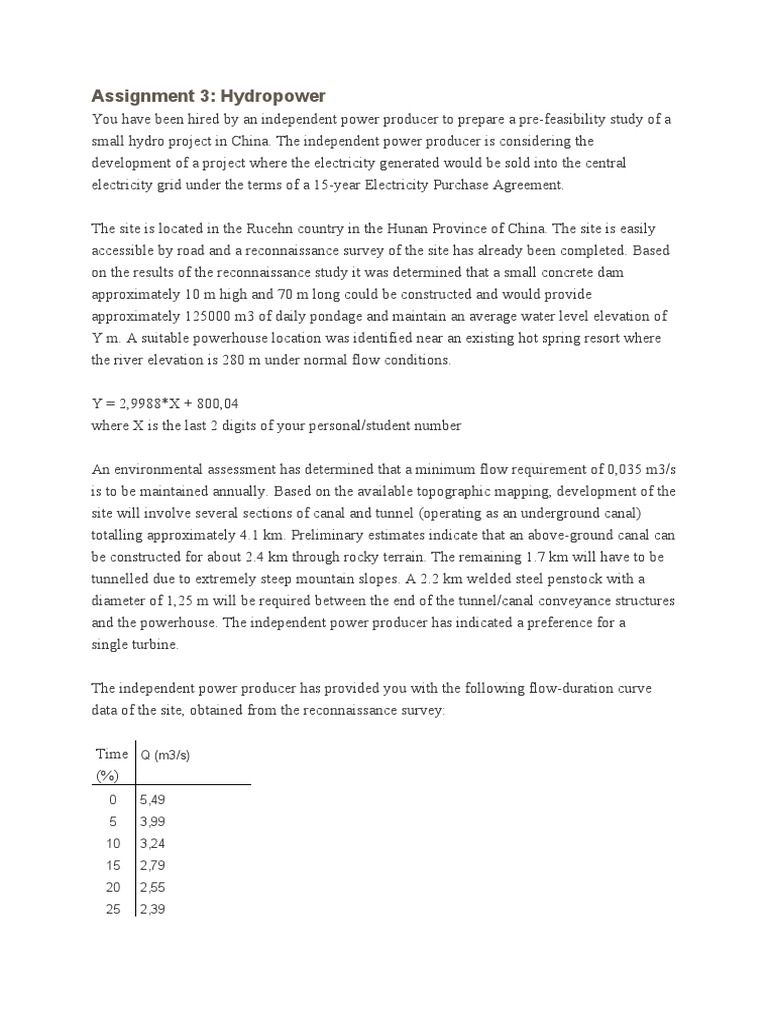 Assignment 3: Hydropower | PDF | Hydroelectricity | Electric Power