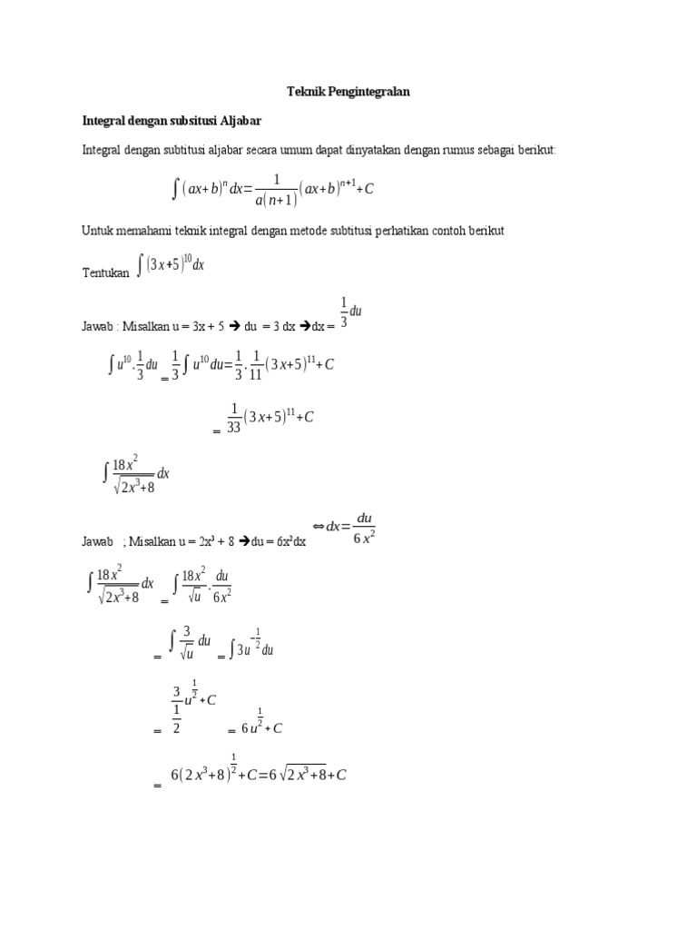 Teknik Integral: Substitusi dan Parsial | PDF