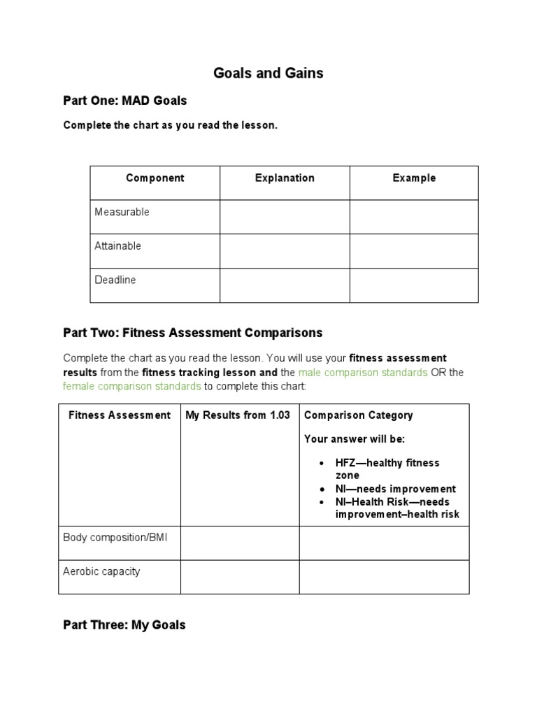 Goals and Gains: Part One: MAD Goals | PDF | Physical Fitness | Goal