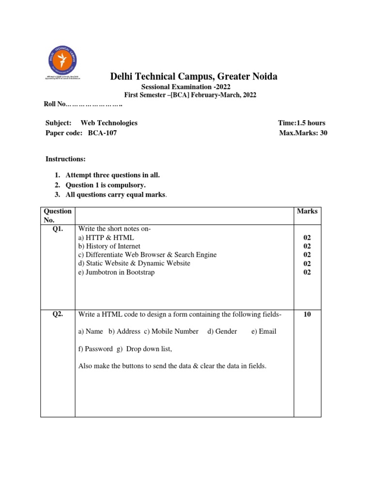 Bca-Web Technology Question Paper-2022 | PDF