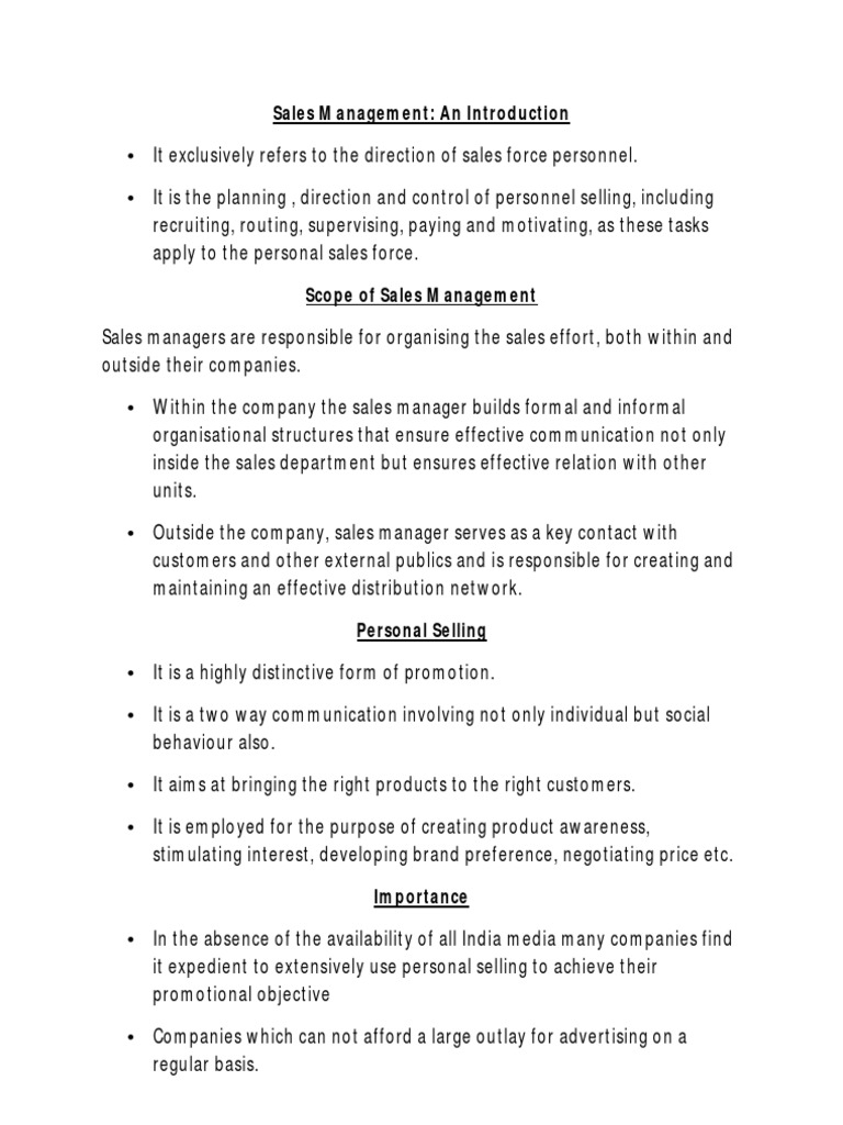 Sales Management: An Introduction | PDF | Retail | Sales