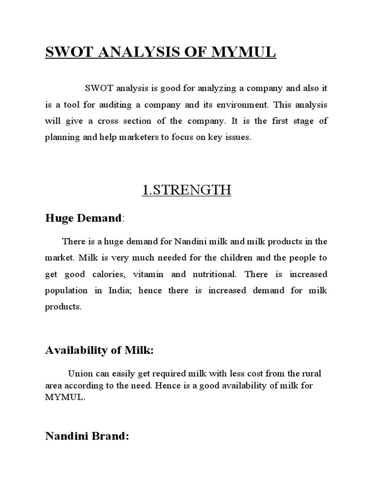 MYMUL SWOT Analysis Overview | PDF | Milk | Pricing