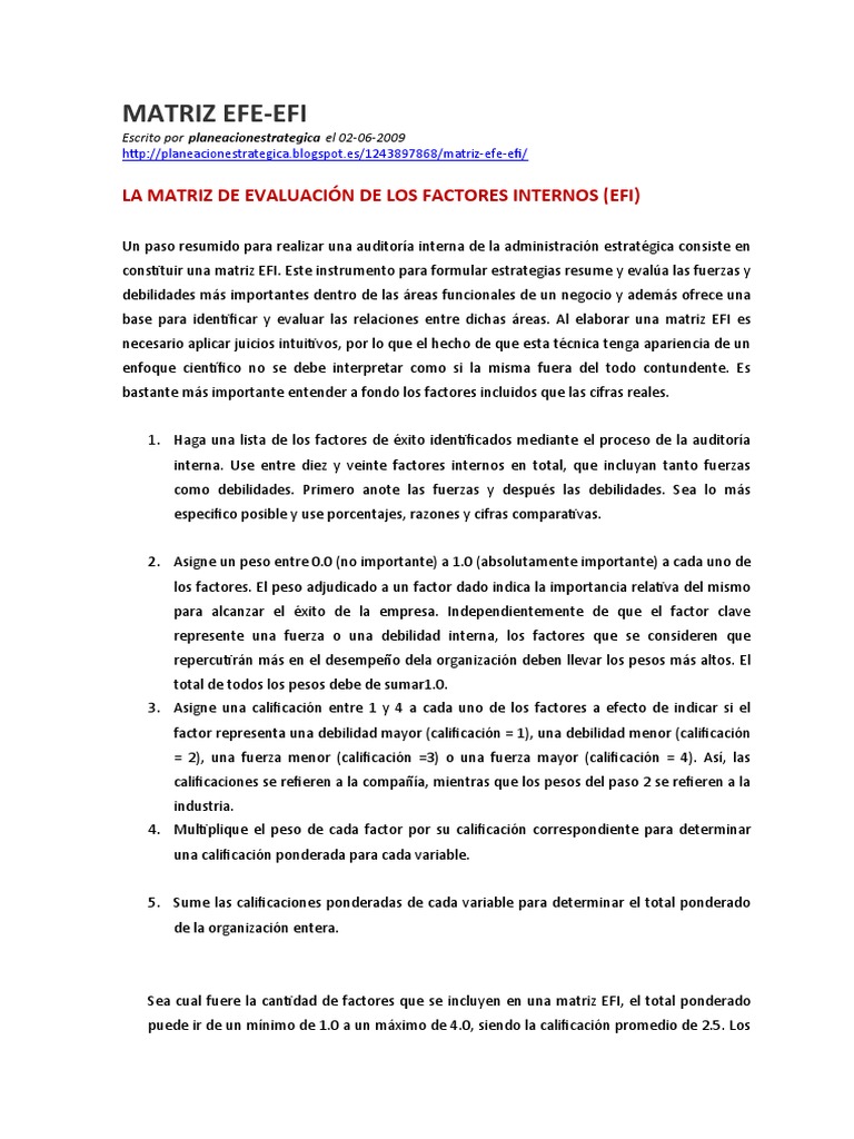 MATRIZ EFE y EFI - LECTURA | PDF | Auditoría | Business