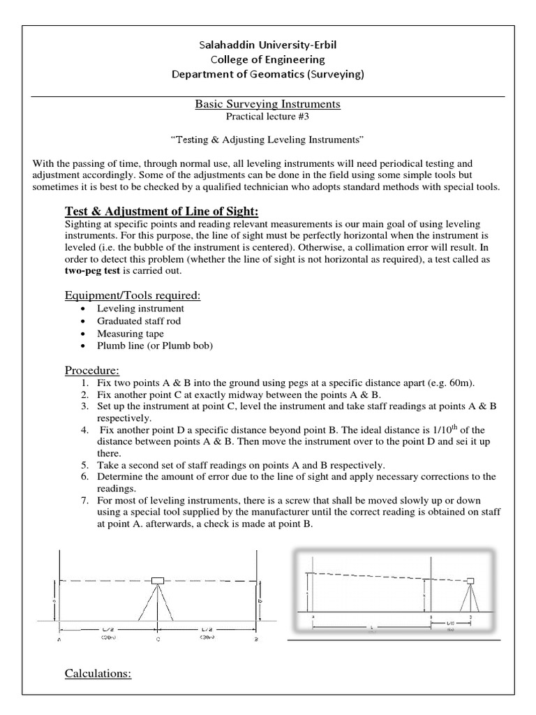 Testing & Adjusting Leveling Instruments | PDF | Surveying