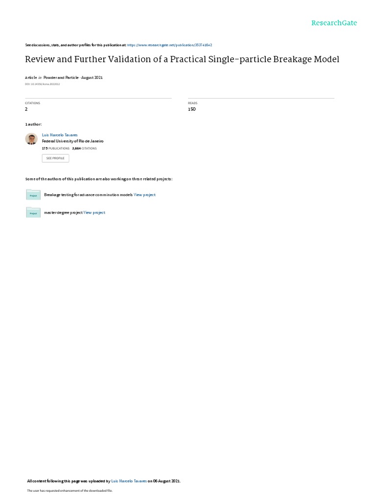 Review and Further Validation of A Practical Single-Particle Breakage ...