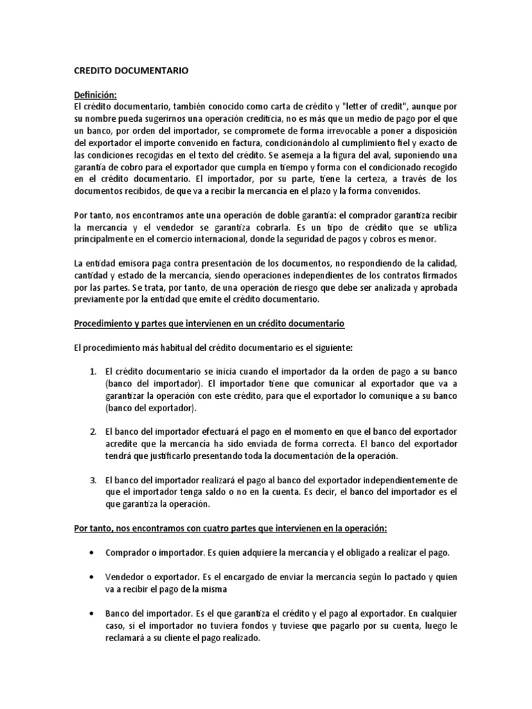 Credito Documentario | PDF | Carta de crédito | Bancos