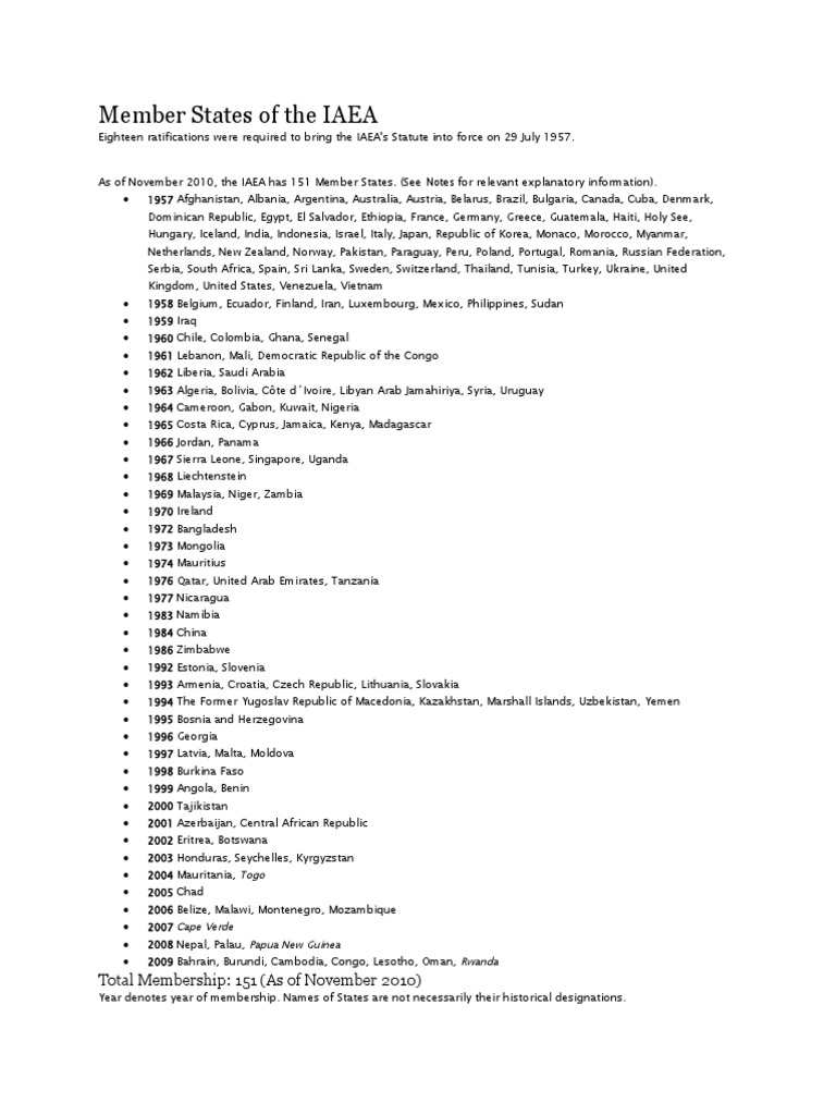 Member States of The IAEA: Notes 1957 | PDF | International Atomic ...