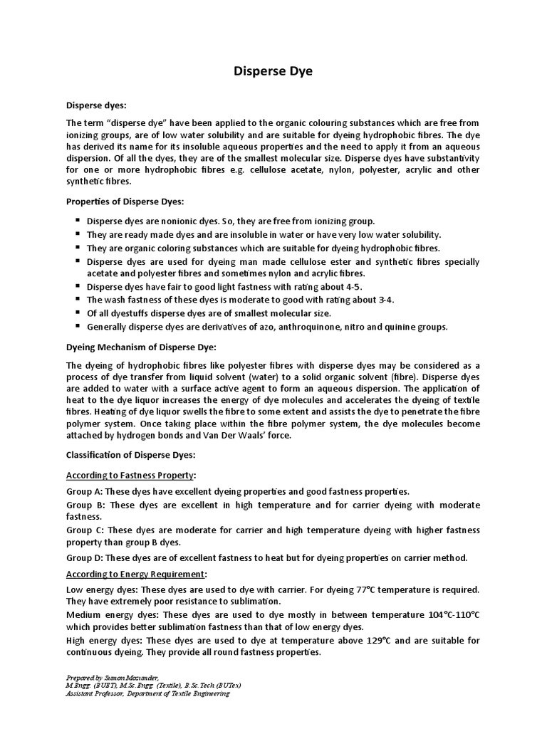 Disperse Dye | PDF | Dye | Dyeing