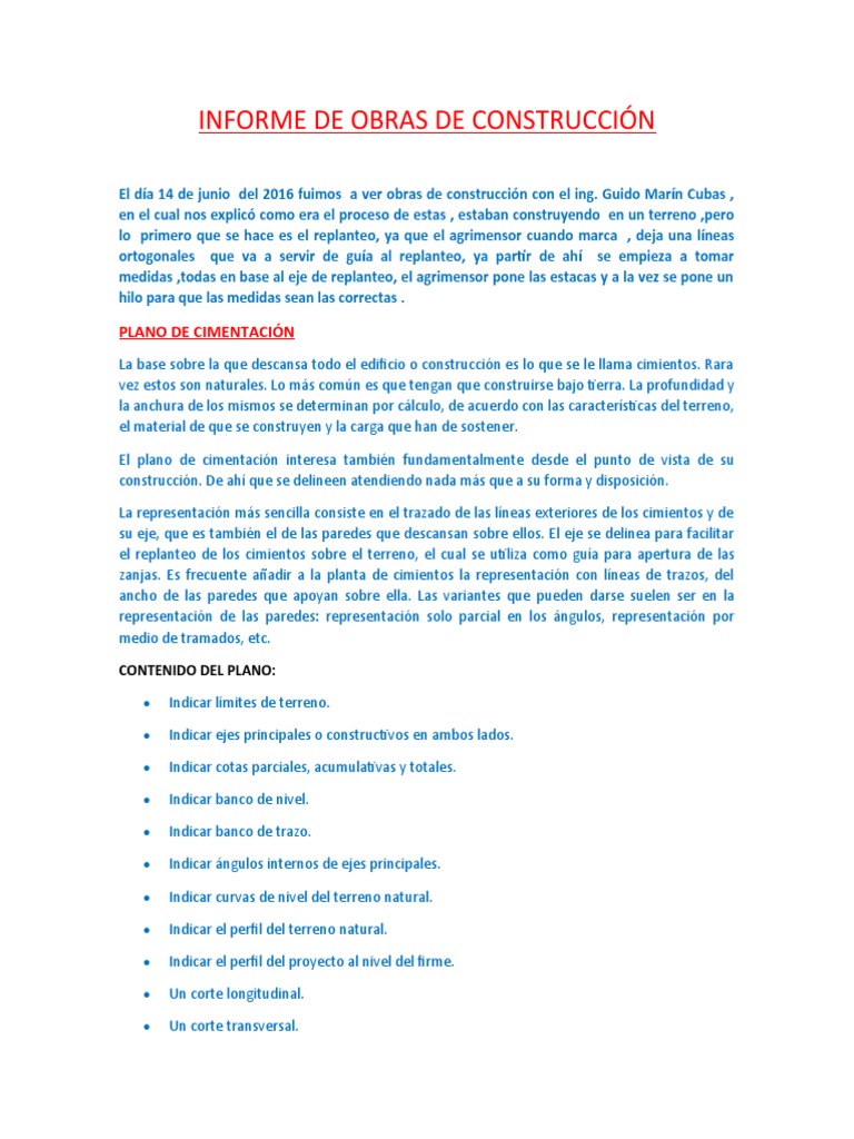 Informe de Obras de Construcción | PDF
