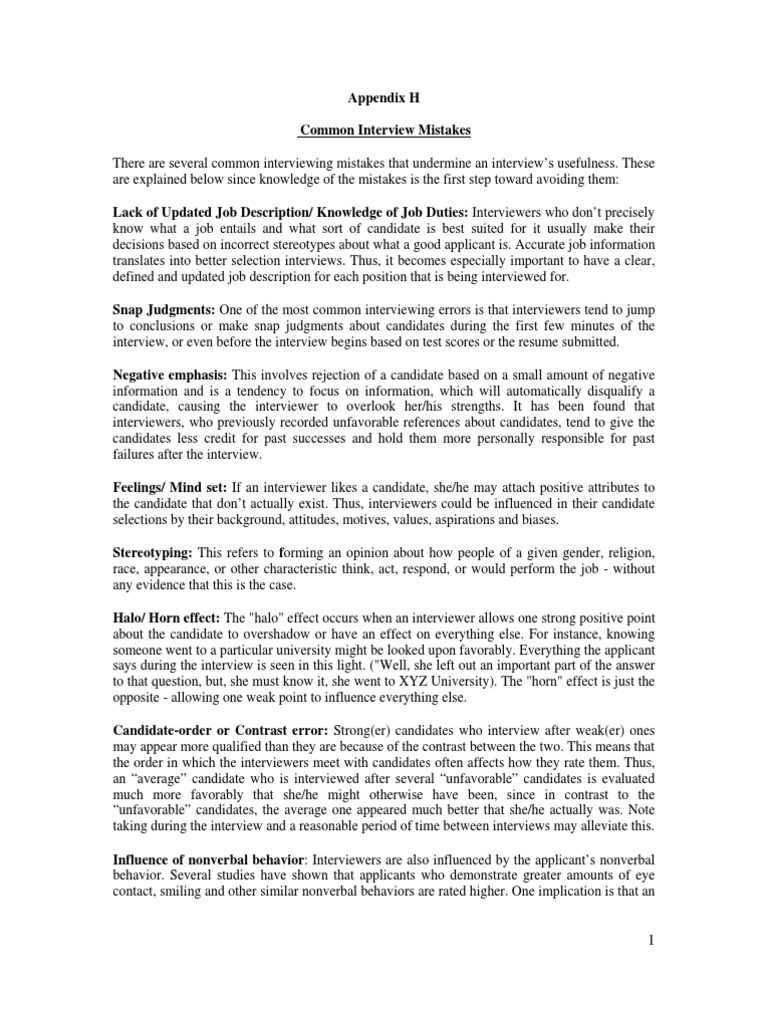 Common Interview Errors | PDF | Stereotypes | Nonverbal Communication