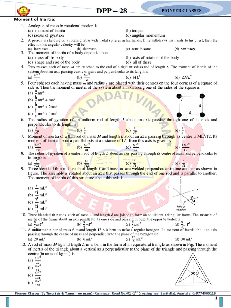 DPP - 28 Moment of Inertia | PDF | Rotation Around A Fixed Axis | Torque