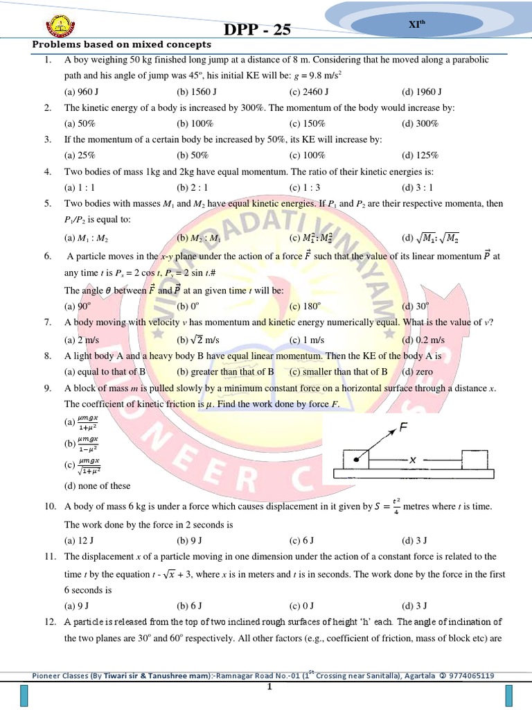 DPP - 25 (Problems Based On Mixed Concepts) | PDF | Force | Momentum