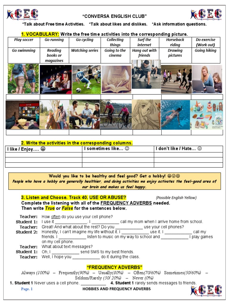 CEC - Hobbies and Frequency Adverbs A2 | PDF | Mobile Phones
