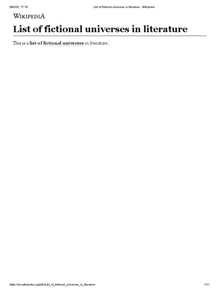 List of Fictional Universes in Literature - Wikipedia | Download Free ...