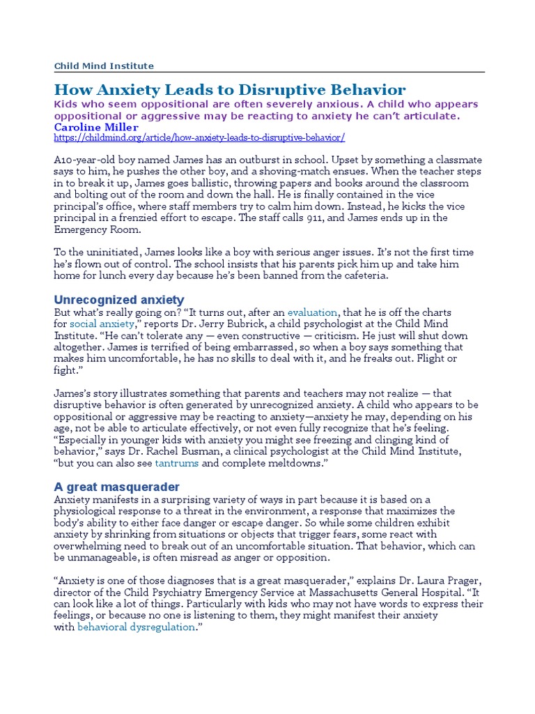 05 - How Anxiety Leads To Disruptive Behavior - Making Questions | PDF ...