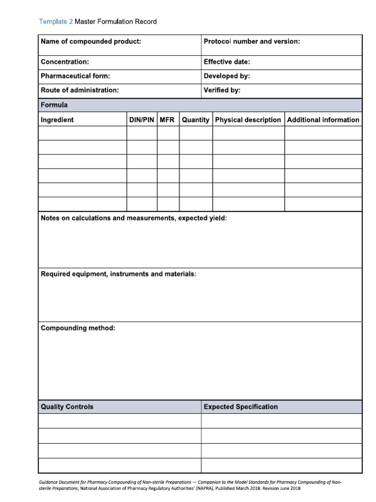 Master Formulation Sheet | PDF