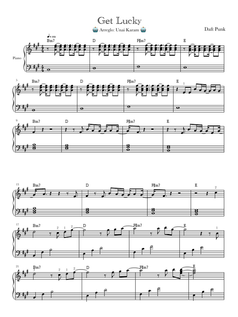 Partitura Piano Get Lucky Daft Punk | PDF