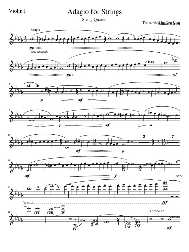 Barber's Adagio for Strings: Violin I | PDF | Compositions | Tempo