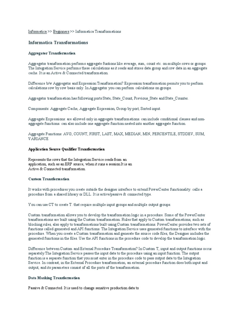 Informatica Transformations: Aggregator Transformation | Download Free PDF | Relational Database ...