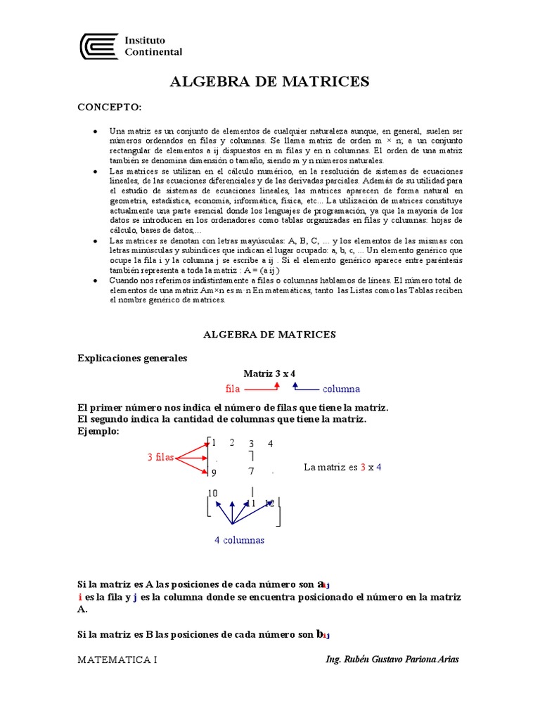 Algebra de Matrices Folleto | PDF | Matriz (Matemáticas) | Álgebra lineal