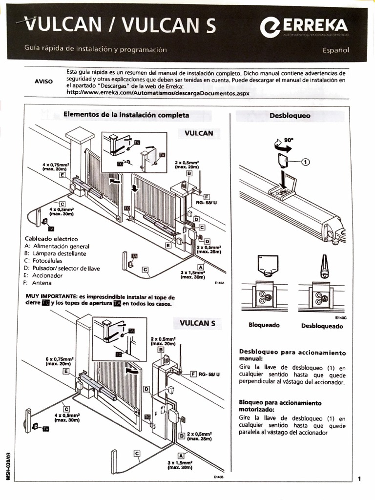 Manual de Instalación y Programación Vulcan S | PDF