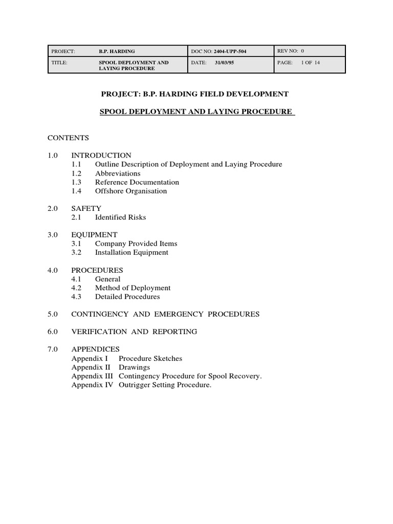 Spool Deployment and Laying Procedure | PDF | Crane (Machine) | Subsea ...