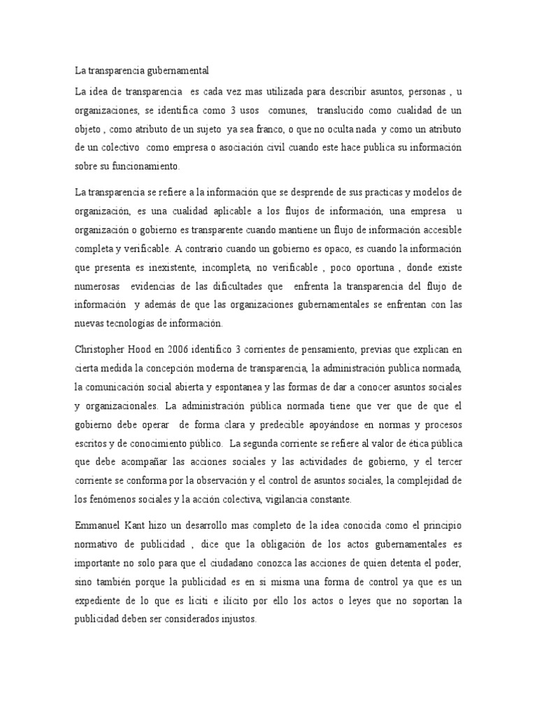 La Transparencia Gubernamental | PDF | Administración Pública | Información