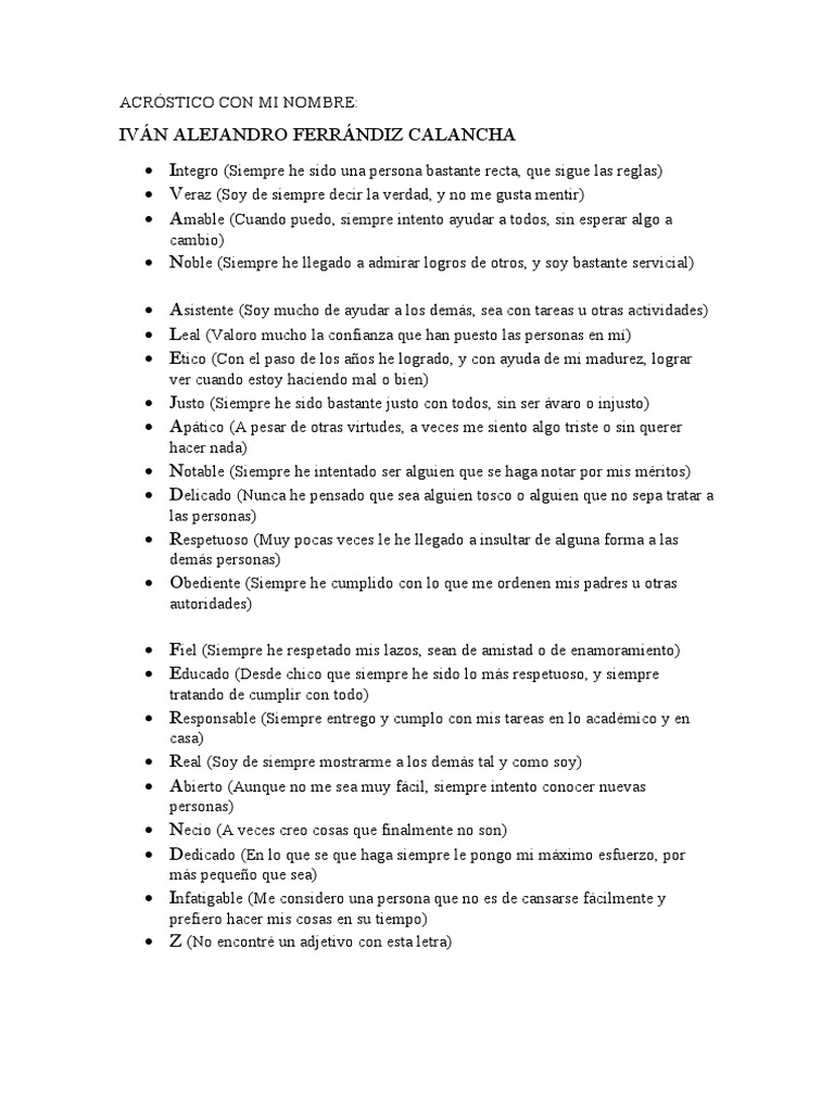 Acróstico Con Mi Nombre | PDF