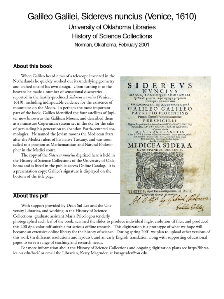 Galileo Galilei - Sidereus Nuncius | PDF