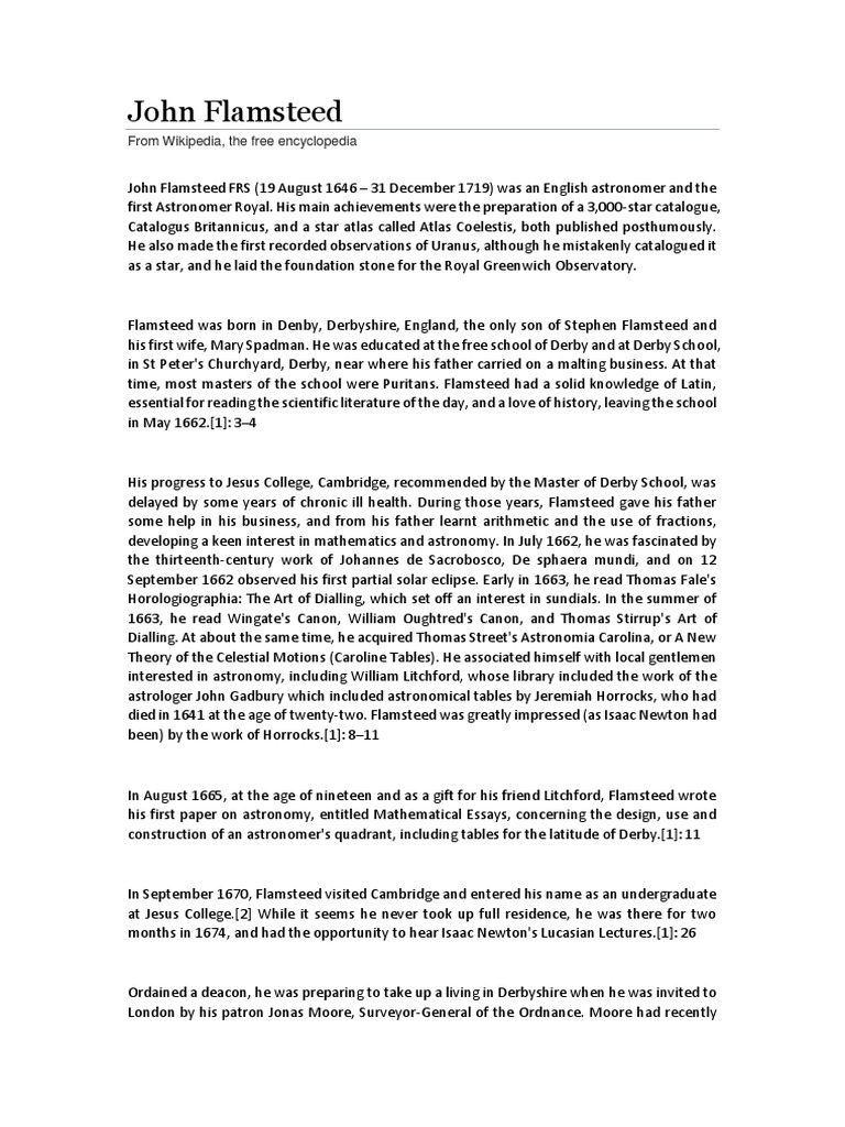 John Flamsteed: From Wikipedia, The Free Encyclopedia | PDF | Science ...