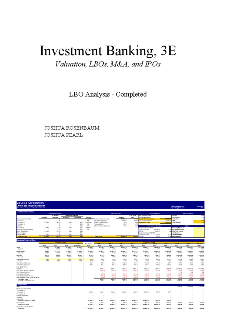 Investment Banking, 3E: Valuation, Lbos, M&A, and Ipos | PDF ...