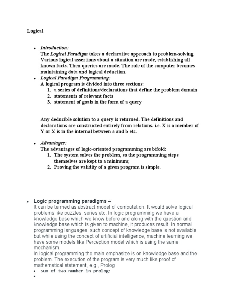 Logical Programming Paradigm | PDF | Programming Paradigms | Computer ...